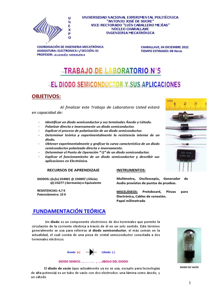 T Lab #05 El Diodo Semiconductor y Sus Aplicaciones - VF | PDF | Rectificador | Diodo
