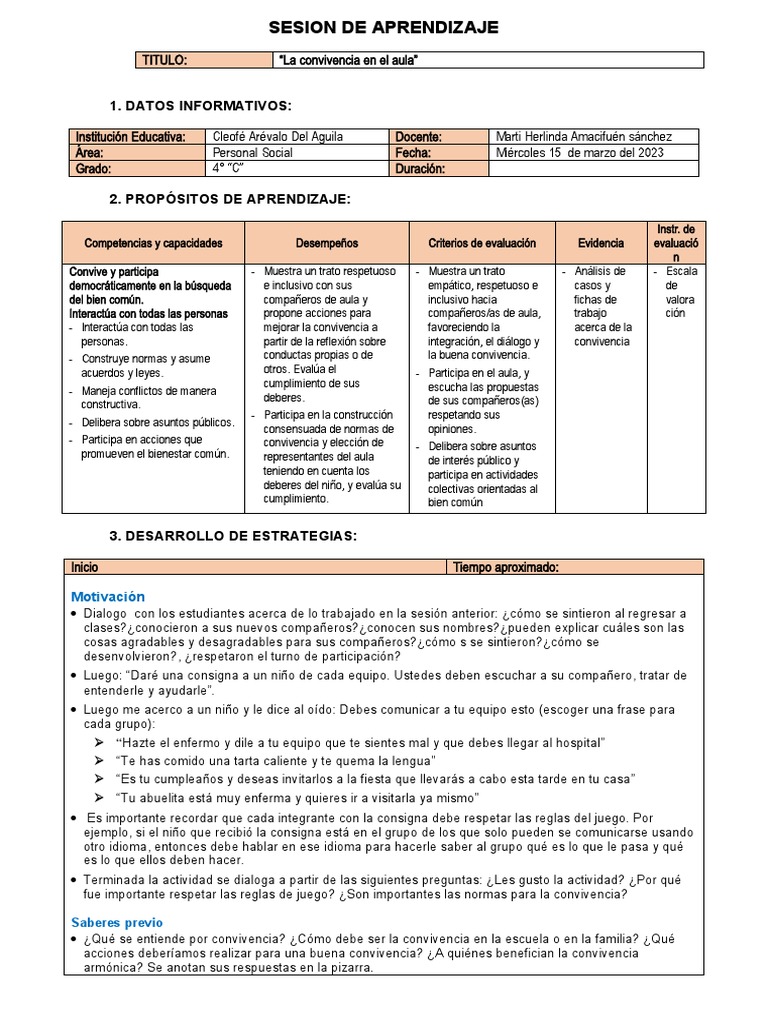 Sesion de Aprendizaje P.S Mie 15 | PDF | Salón de clases | Evaluación Sesion de Aprendizaje P.S Mie 15 | PDF | Salón de clases | Evaluación