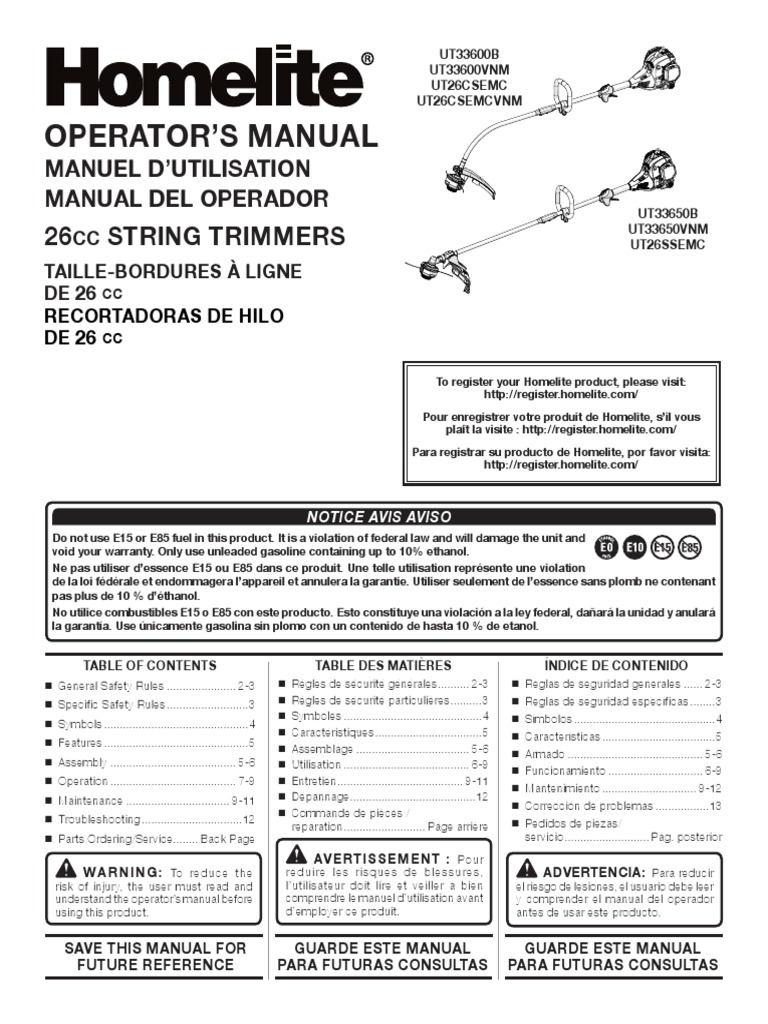 Homelite 26cc String Trimmer | PDF | Métallurgie | Matériaux
