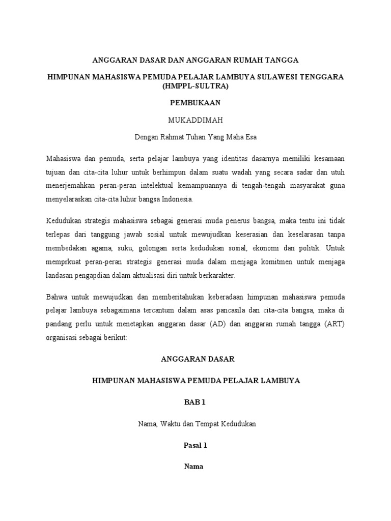 Anggaran Dasar Dan Anggaran Rumah Tangga | PDF