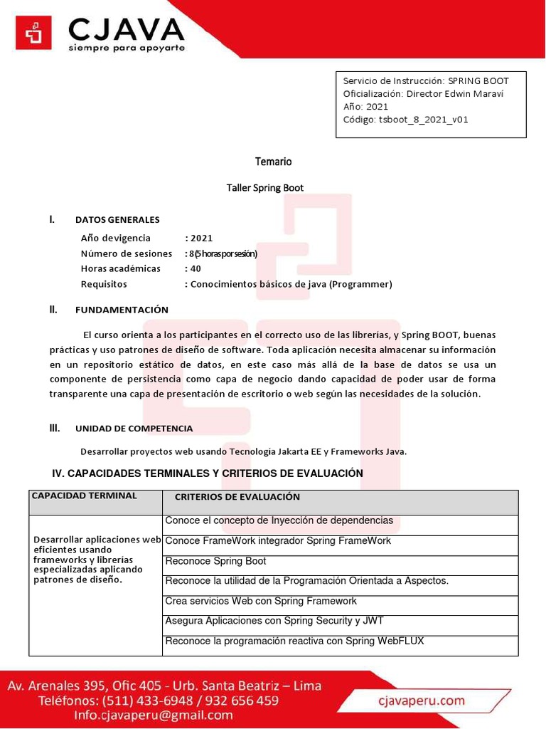 TALLER-DE-SPRING-BOOT-tsboot_8_2021_v01 | PDF | Spring Framework | Marco de software