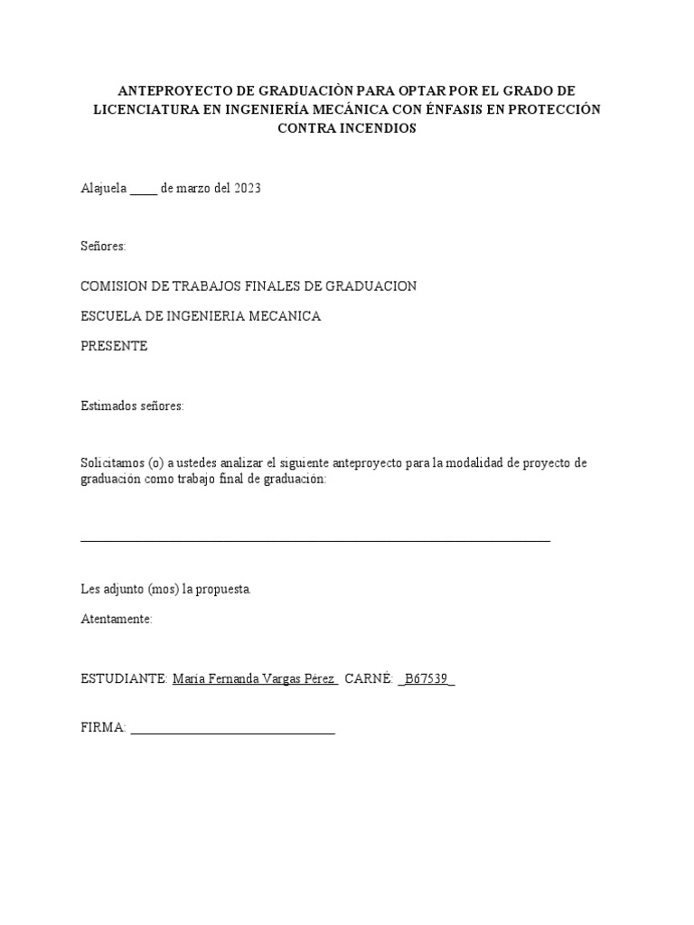 Formato de Carta de Presentación Del Anteproyecto de PG A La CTFG | PDF