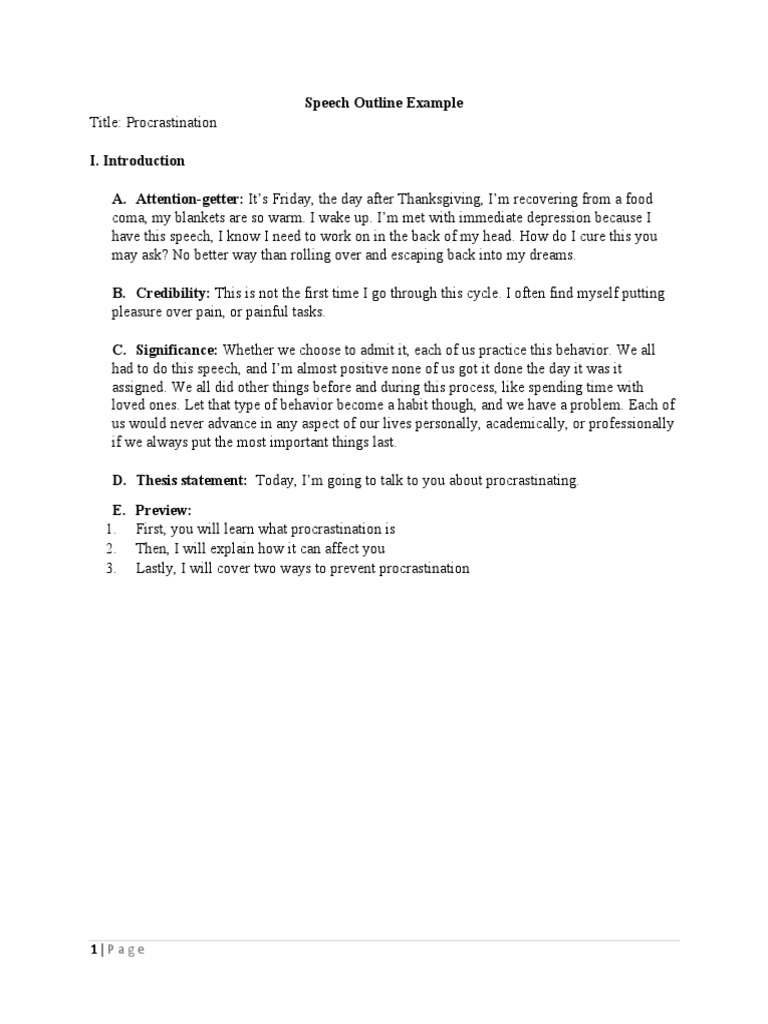 Speech Outline Example I TGbYbfc | Download Free PDF | Professional ...