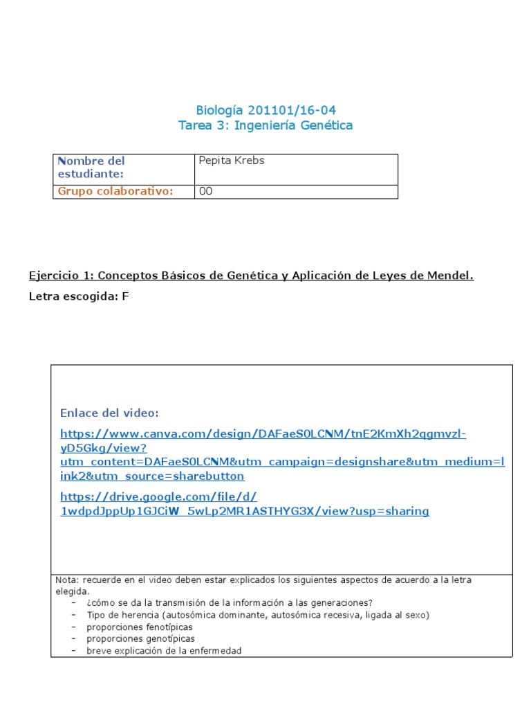 Ejemplo Tarea 3 | PDF | Adn | Genética