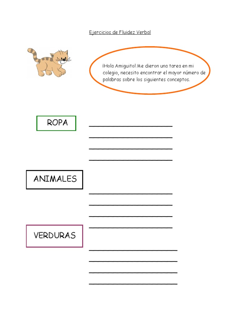 Ejercicios de Fluidez Verbal | PDF