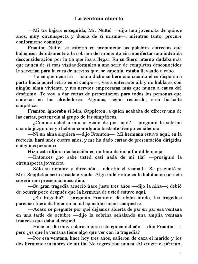 La ventana abierta - Cuento - SAKI | PDF
