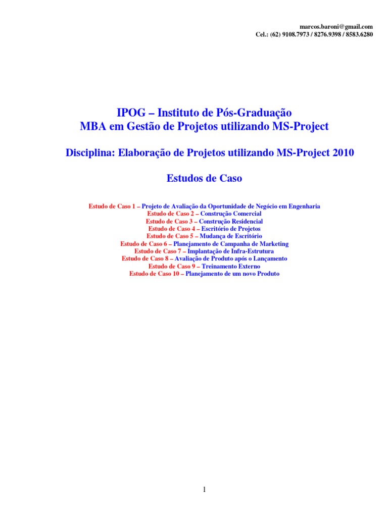 Exercicios Ms Project 1 Apostila 1 | PDF