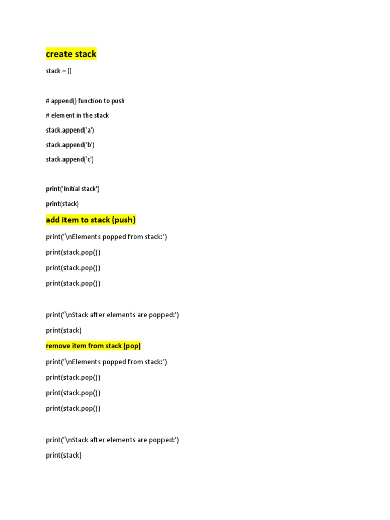 Create Stack: Add Item To Stack (Push) | PDF