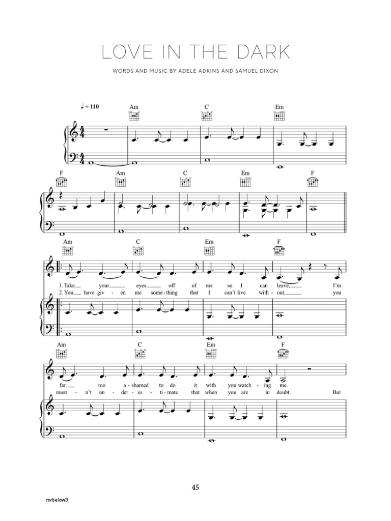 Love in The Dark: Words and Music by Adele Adkins and Samuel Dixon | PDF