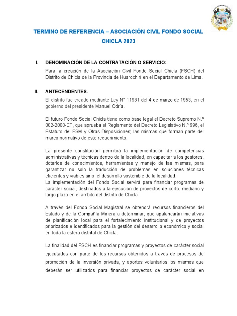 Termino de Referencia - FSCH | PDF | Institución | Economias