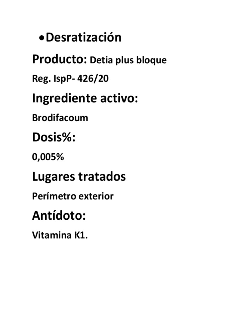 Producto: Ingrediente Activo: Dosis%: Lugares Tratados Antídoto | PDF