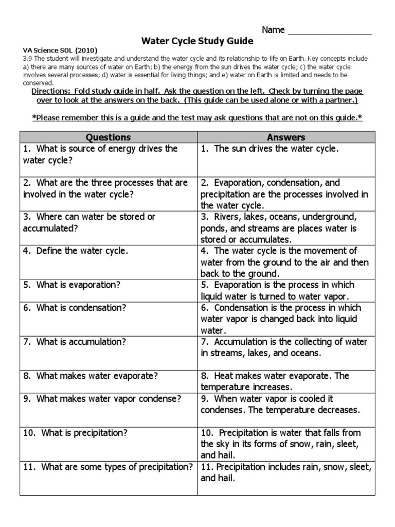 Watercyclestudyguidedoc | PDF | Water | Water Cycle