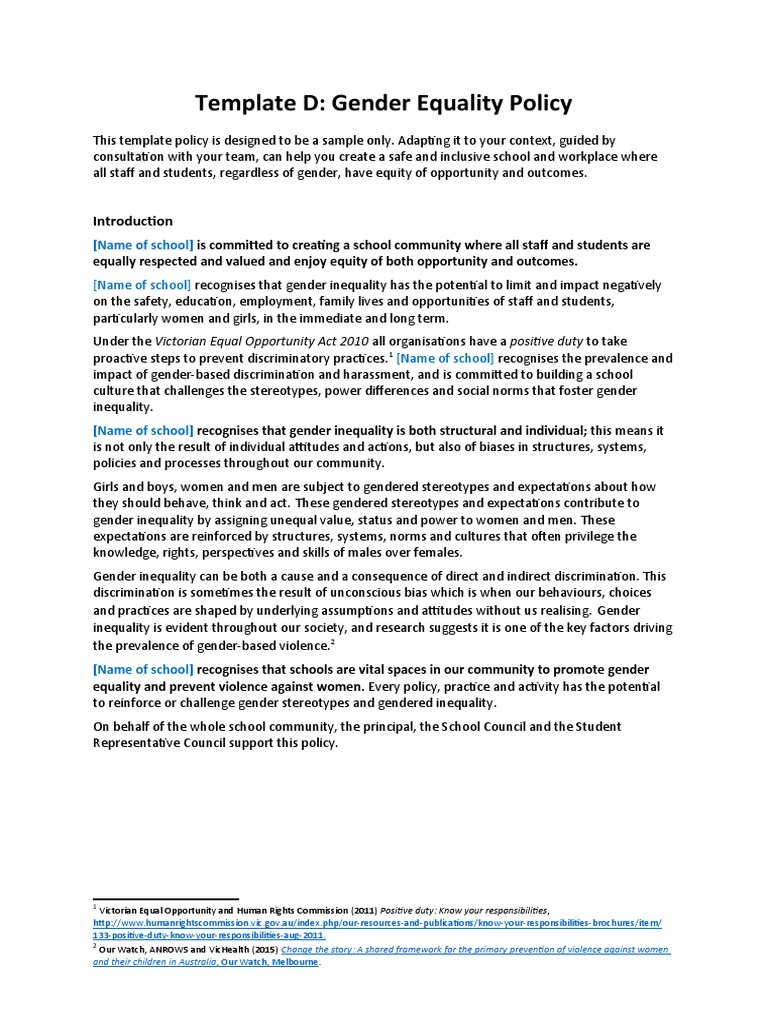 Gender Equality Policy Template | PDF | Equal Opportunity | Sexism