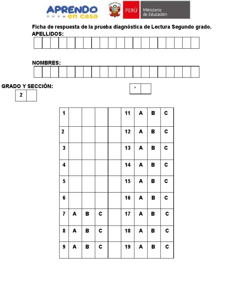 2° Ficha de Respuesta - LECTURA-2do | PDF