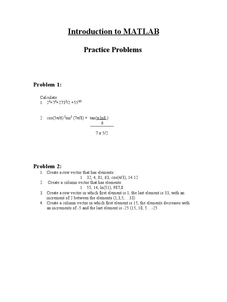 Practise Probelms | PDF | Matrix (Mathematics) | Vector Space