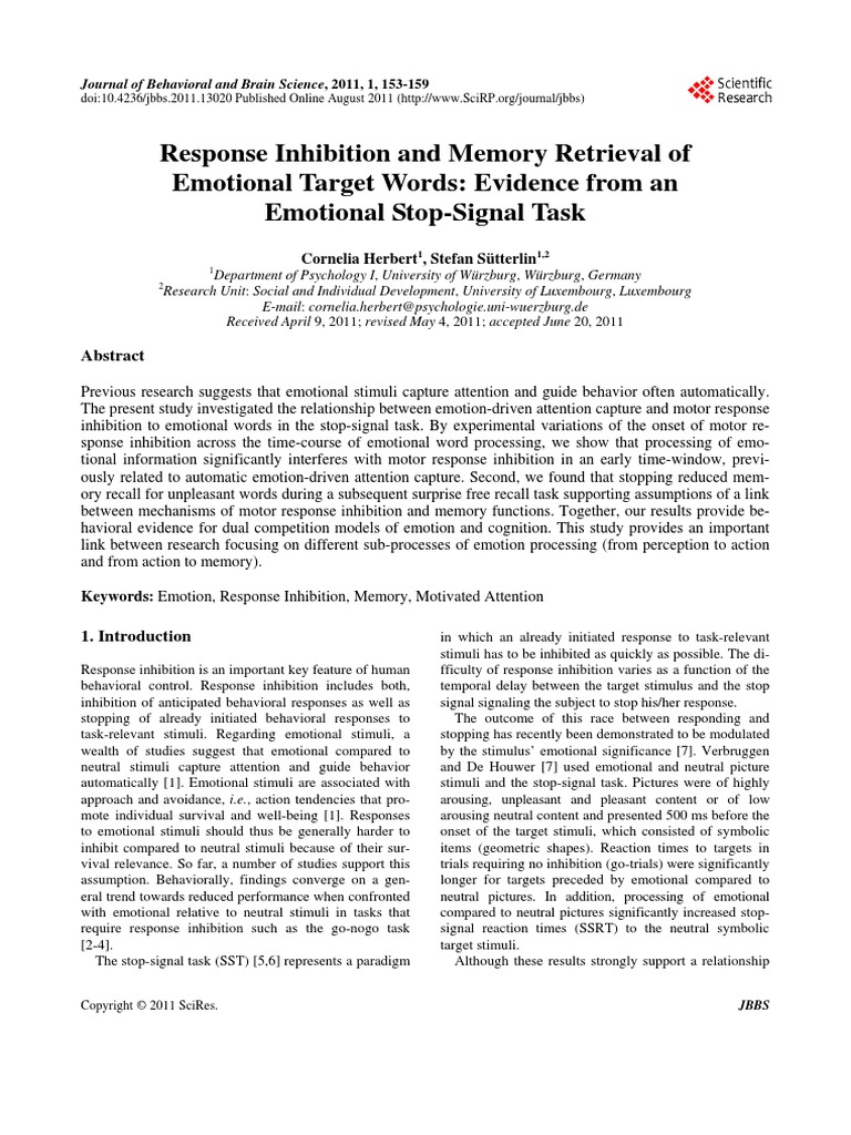 Response Inhibition and Memory Retrieval of Emotional Target Words ...