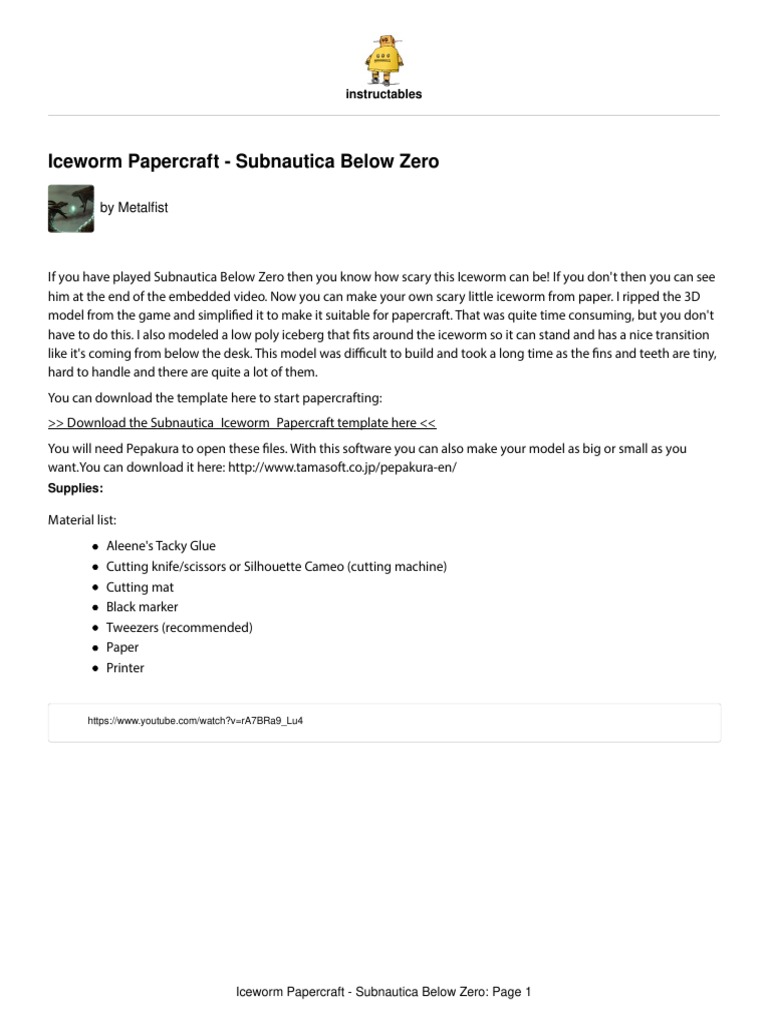Iceworm Papercraft Subnautica Below Zero | PDF | Paper | Decorative Arts