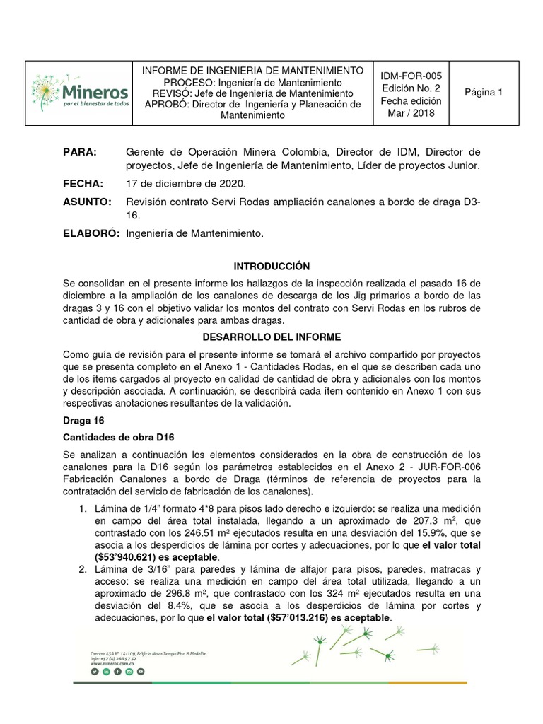 Revisión Contratos Canalones D3-D16 | PDF | Ingeniería | Ciencias fisicas
