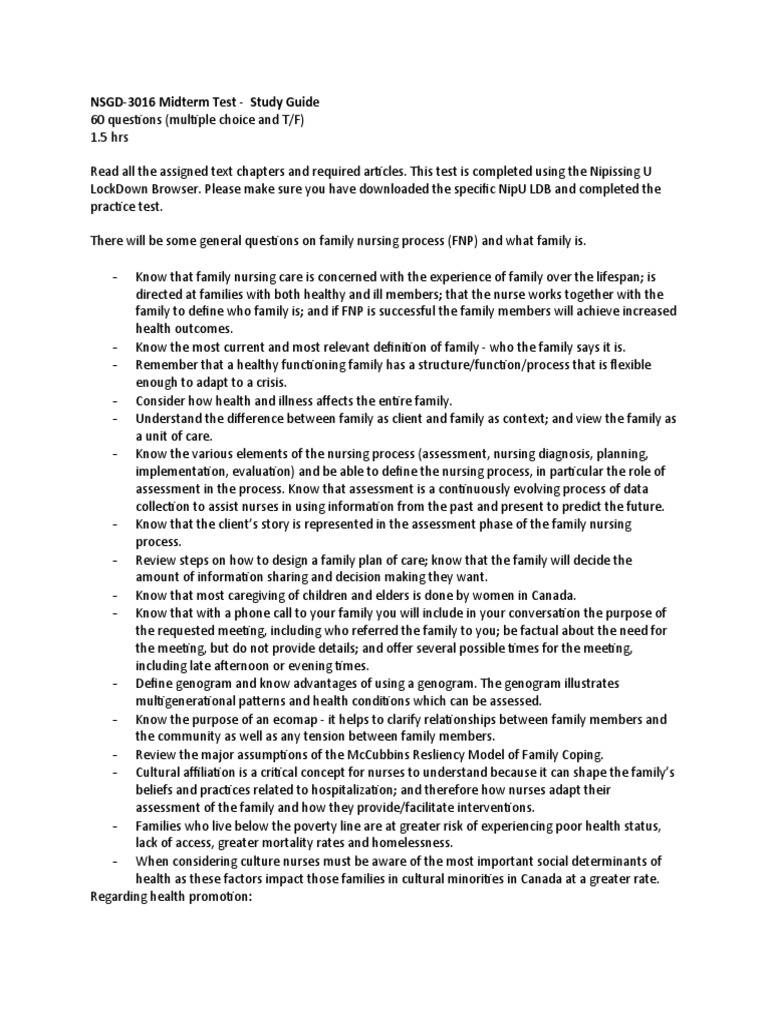 NSGD-3016 Midterm Test Review For Students | PDF | Theory | Nursing