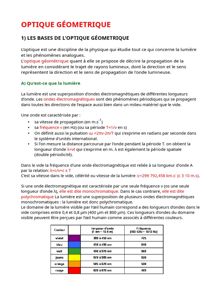 Introduction à l'optique géométrique | PDF | Réfraction | Indice de ...