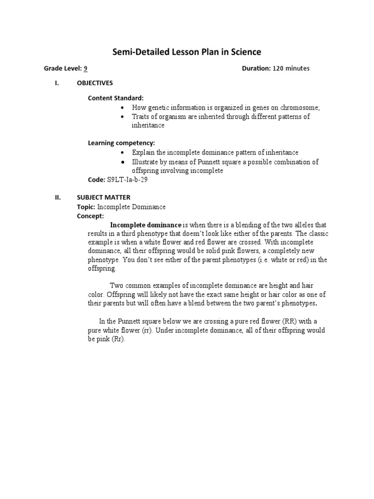 Science 9 LP (Incomplete Dominance) | PDF | Dominance (Genetics) | Genotype