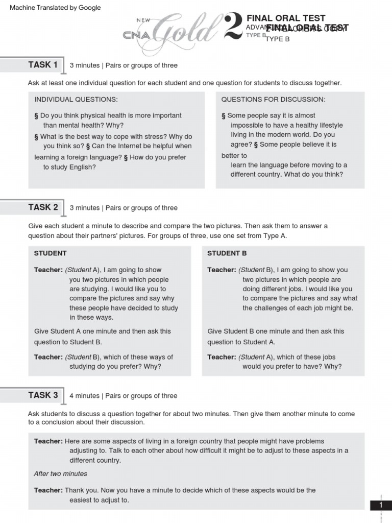 Advanced 2 - Final Oral Test - Type B - Teacher S | PDF | Teachers ...