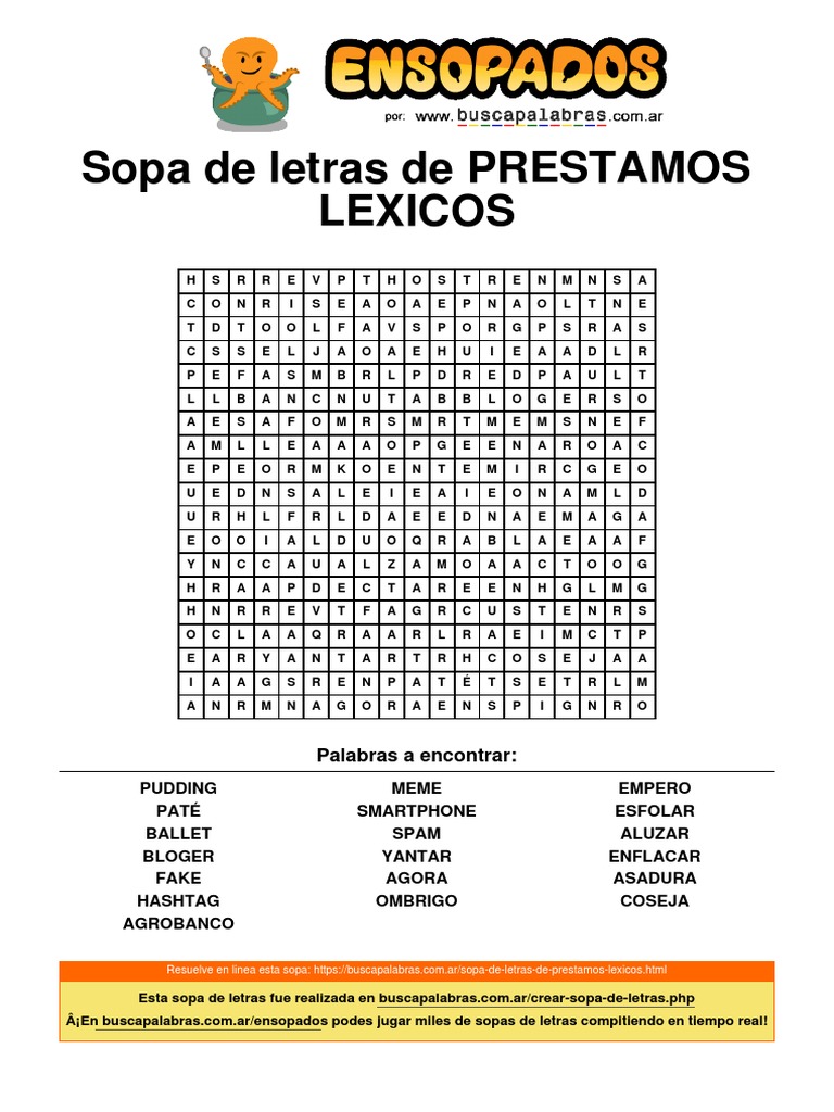 Sopa de Letras de Prestamos Lexicos | PDF