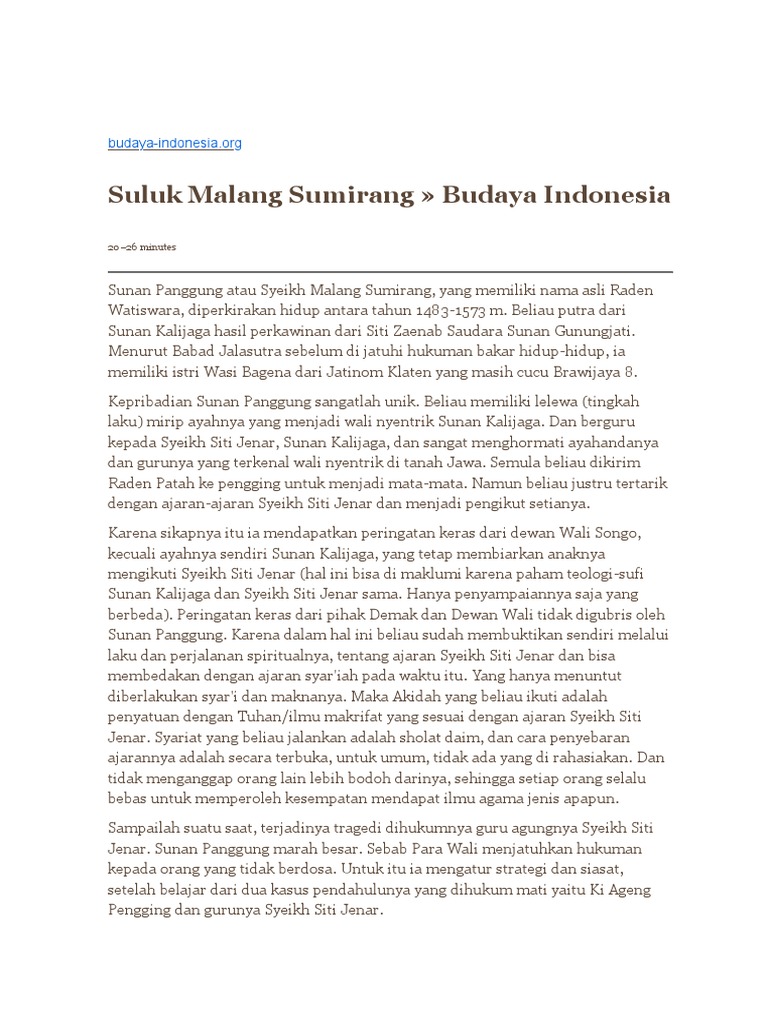 Sunan Panggung dan Suluk Malang Sumirang | PDF