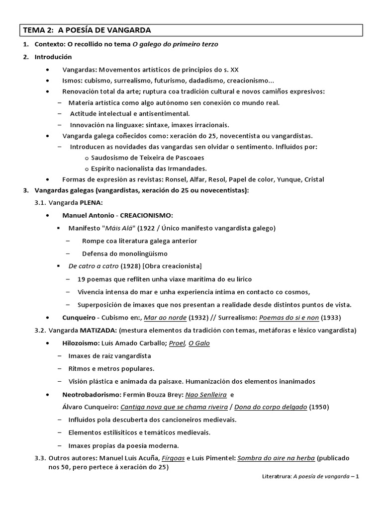 T2 Esquema POESIA DE VANGARDA | PDF