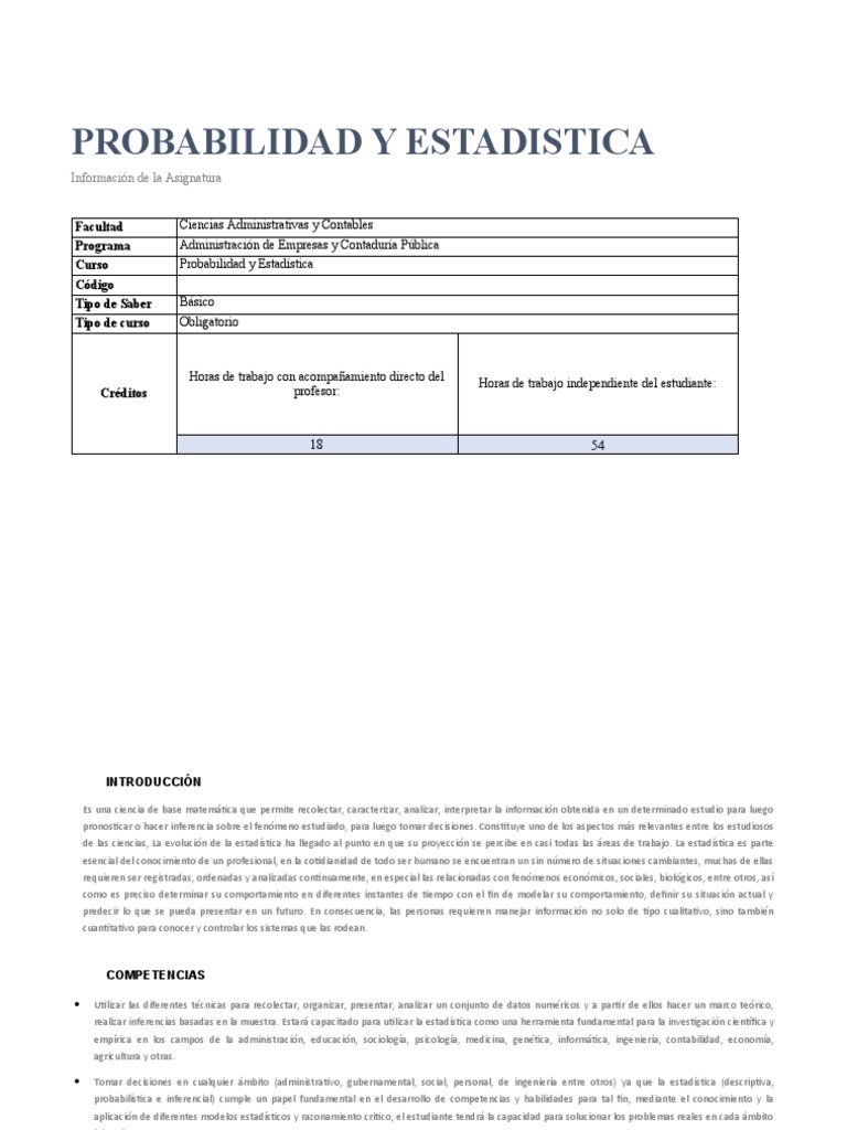 Microcurriculo Estadistica y Probabilidad | PDF | Estadísticas | Probabilidad