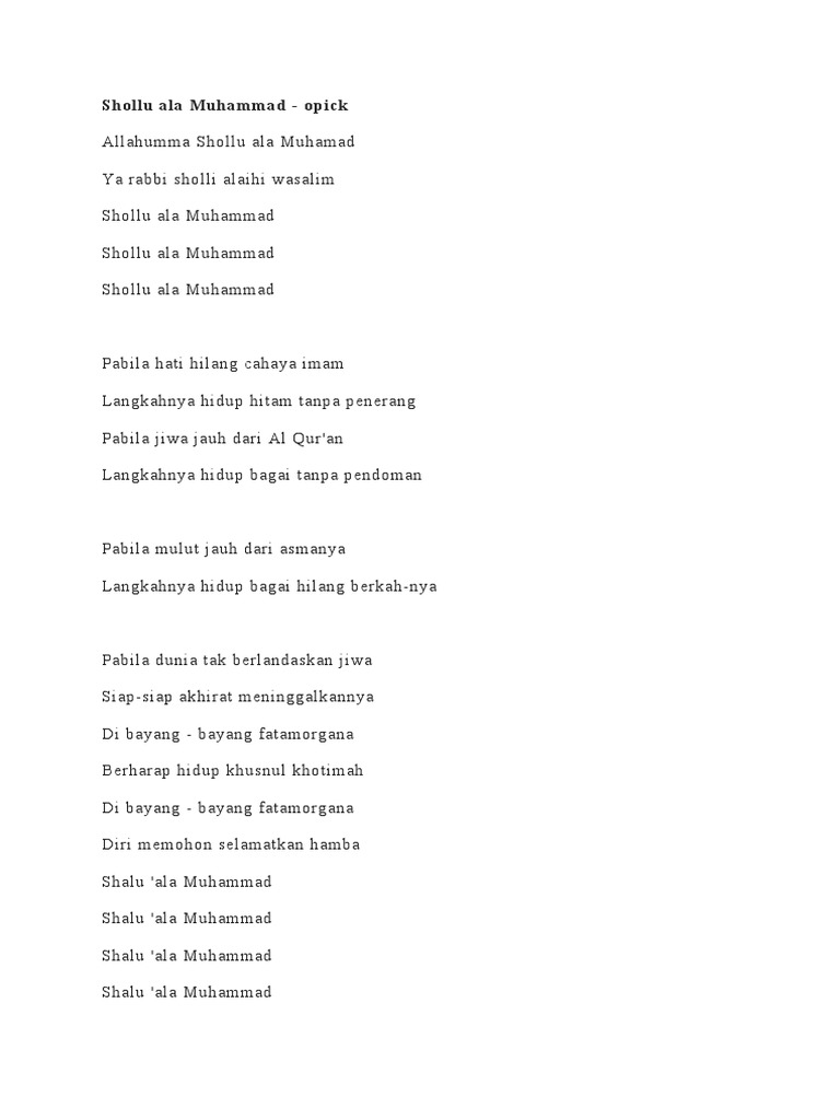 Shollu Ala Muhammad Lyrics | PDF