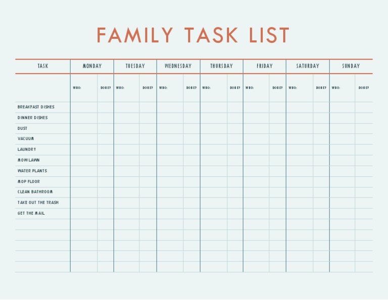 Weekly Family Chore Chart | PDF