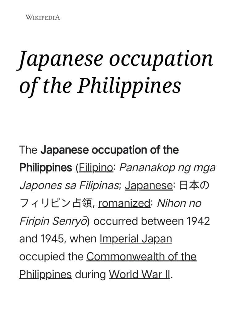 Japanese Occupation of The Philippines - Wikipedia | Download Free PDF ...