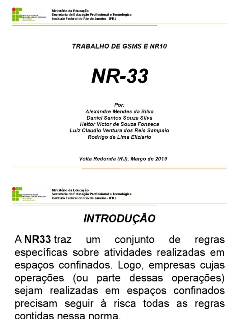 Trabalho - NR 33 | PDF | Desenvolvimento profissional