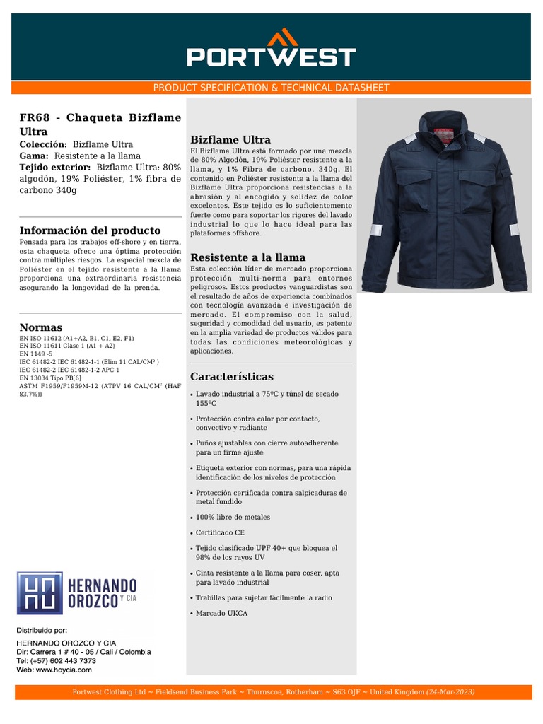 FR68 - Chaqueta Bizflame Ultra Bizflame Ultra: Product Specification ...
