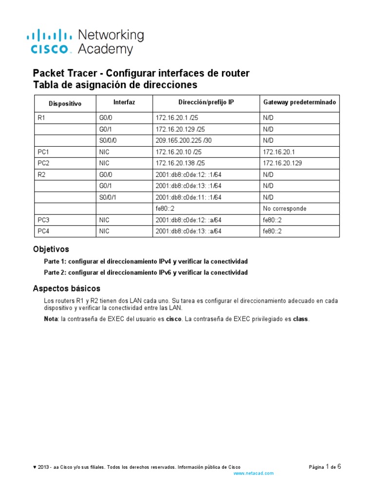 1.4.7 Packet Tracer - Configure Router Interfaces | PDF | Arquitectura de Computadores ...