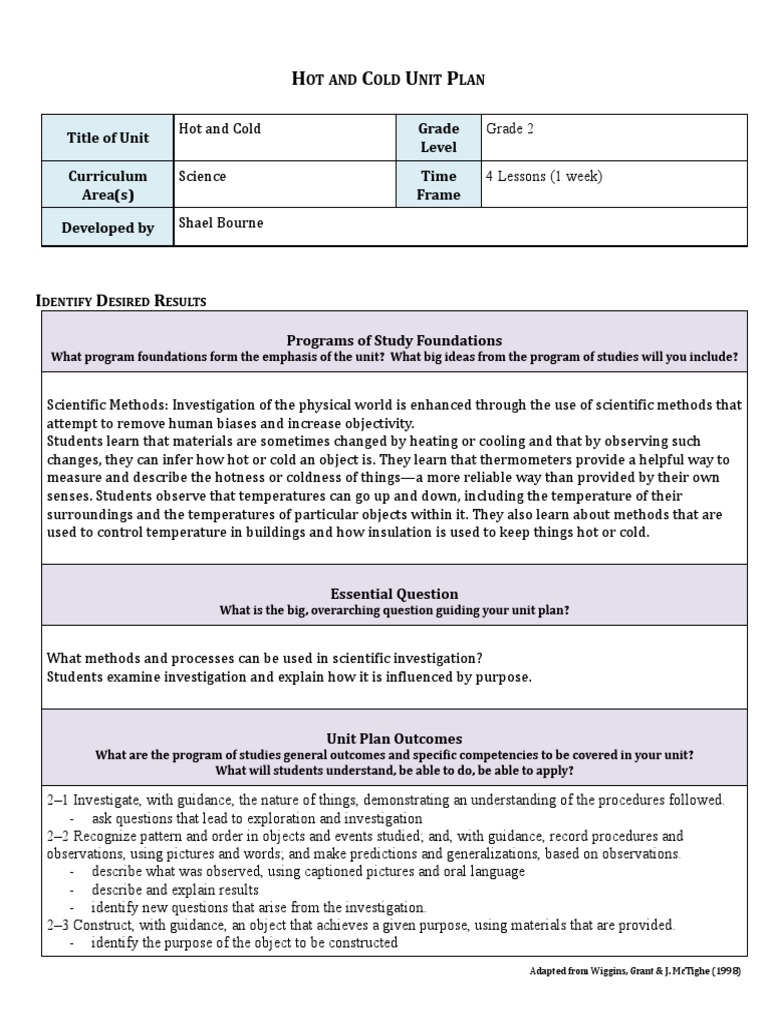 Unit Plan Hot and Cold | PDF | Educational Assessment | Scientific Method