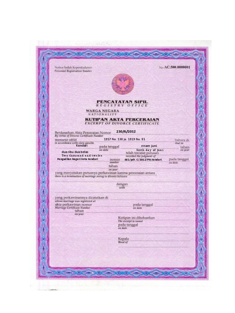 Akte Cerai Ibu Konut | PDF