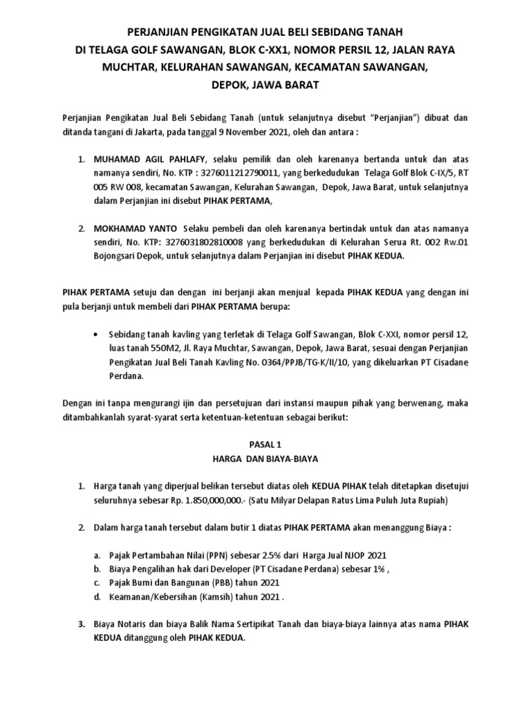 Perjanjian Pengikatan Jual Beli Tanah | PDF