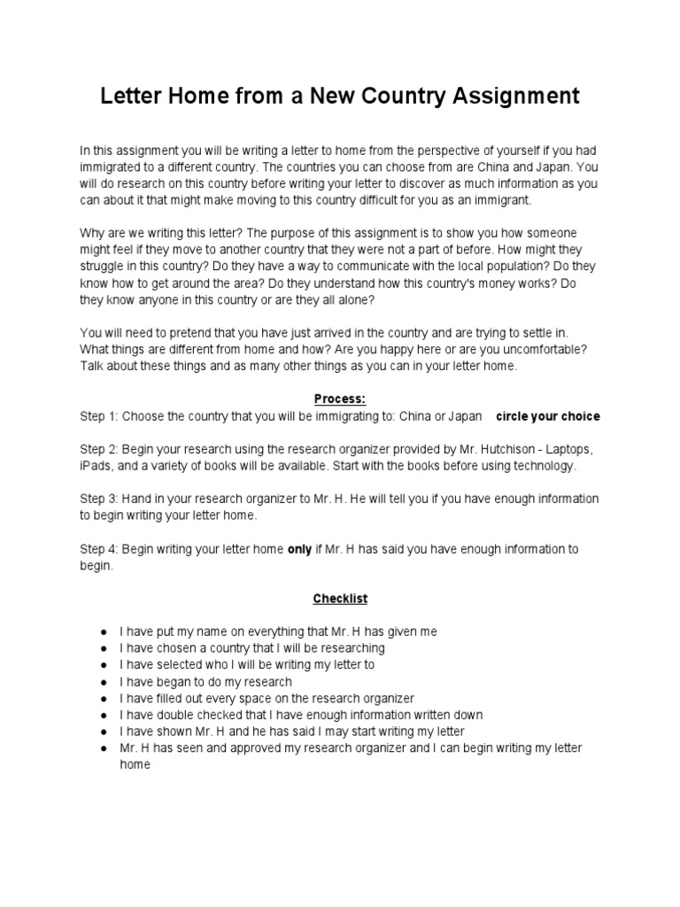 Immigrant Letter Assignment: China or Japan | PDF | Human Communication ...