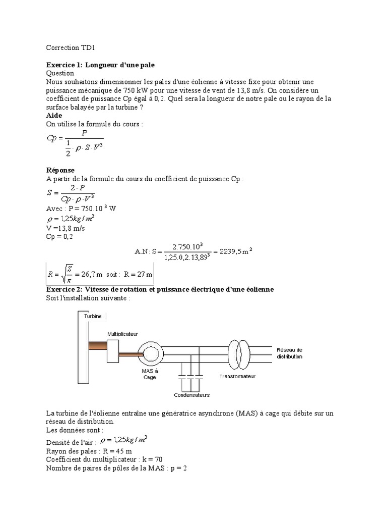 Correction TD1 | PDF | Générateur électrique | Puissance (physique)