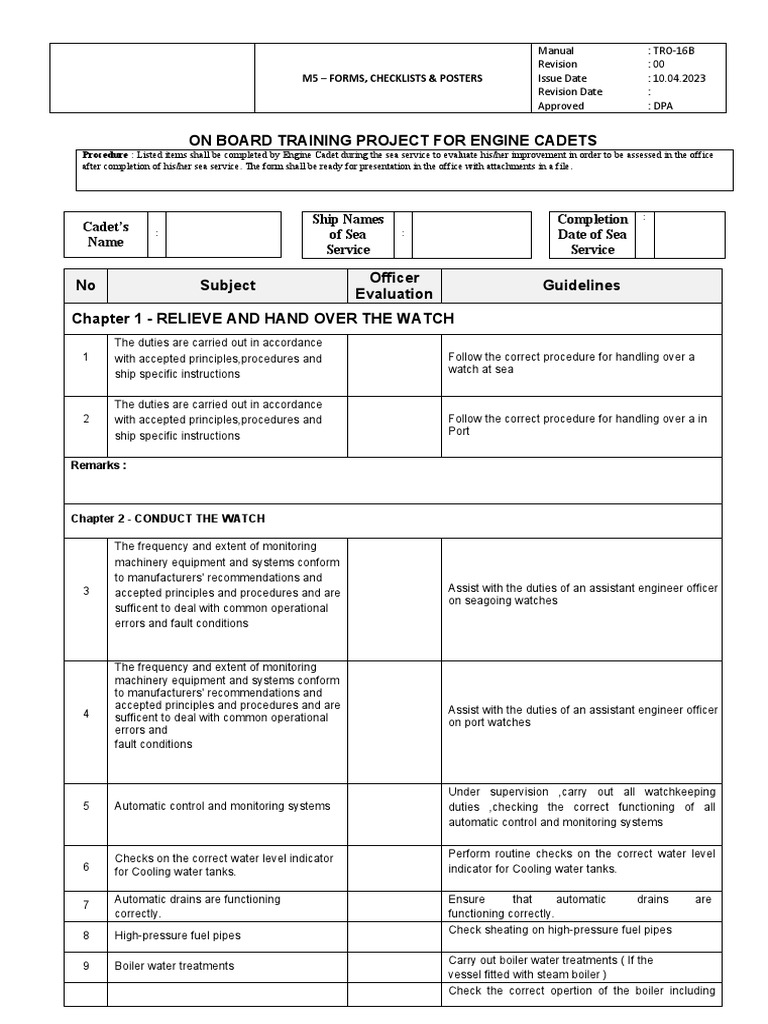 Tro 16B - On Board Training Project For Engine Cadets | PDF | Marine Propulsion | Engines