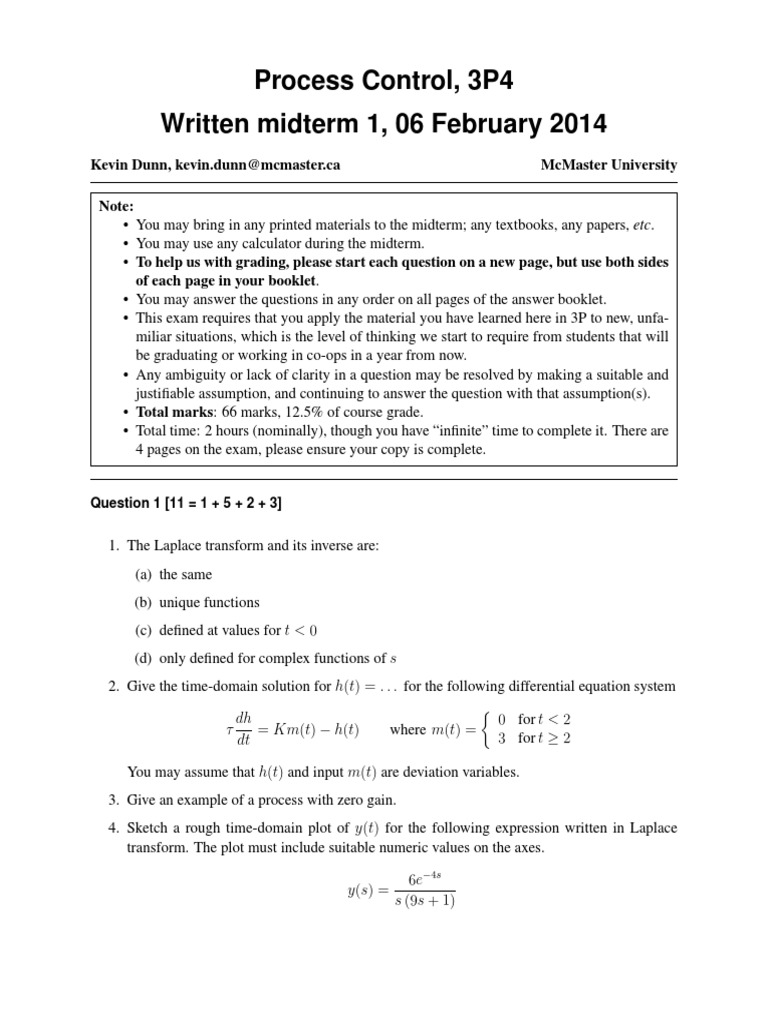 2014 3P4 Midterm 1 Solutions | PDF | Control Theory | Heat Exchanger