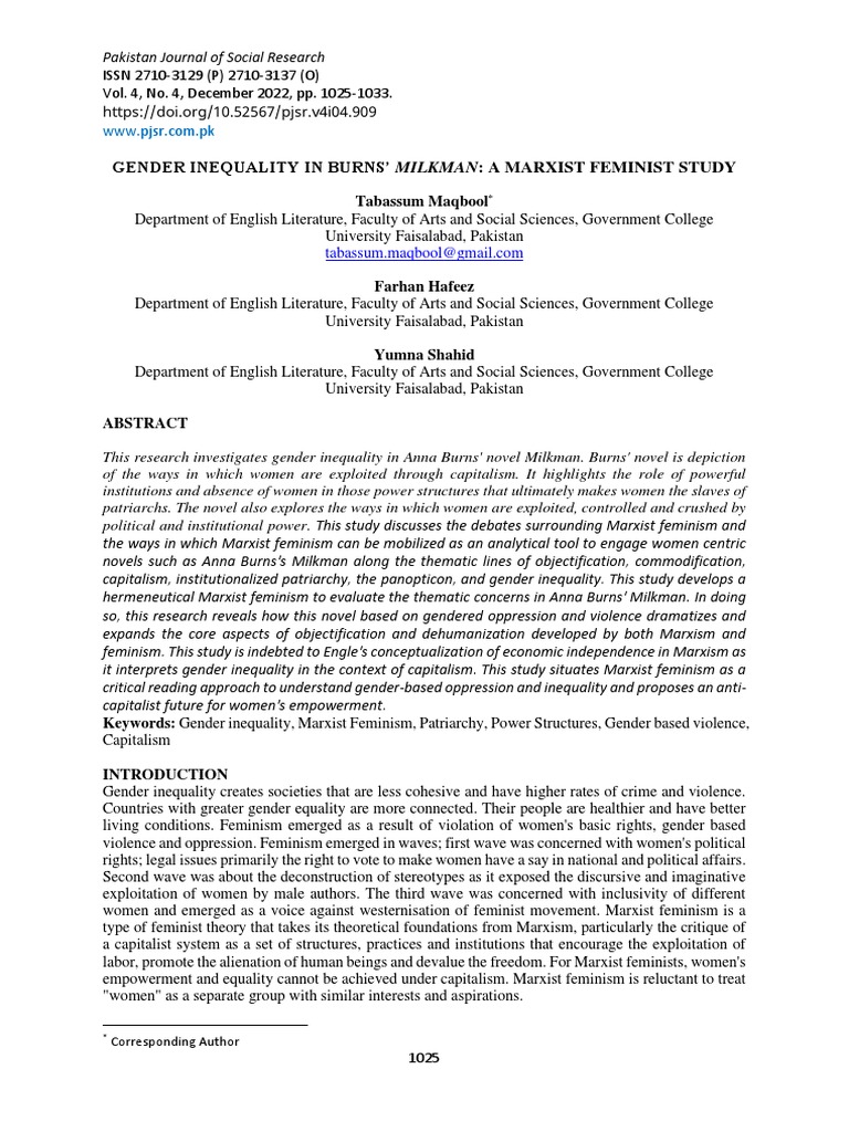 MILKMAN Marxist Feminist Study | PDF | Feminism | Gender Studies
