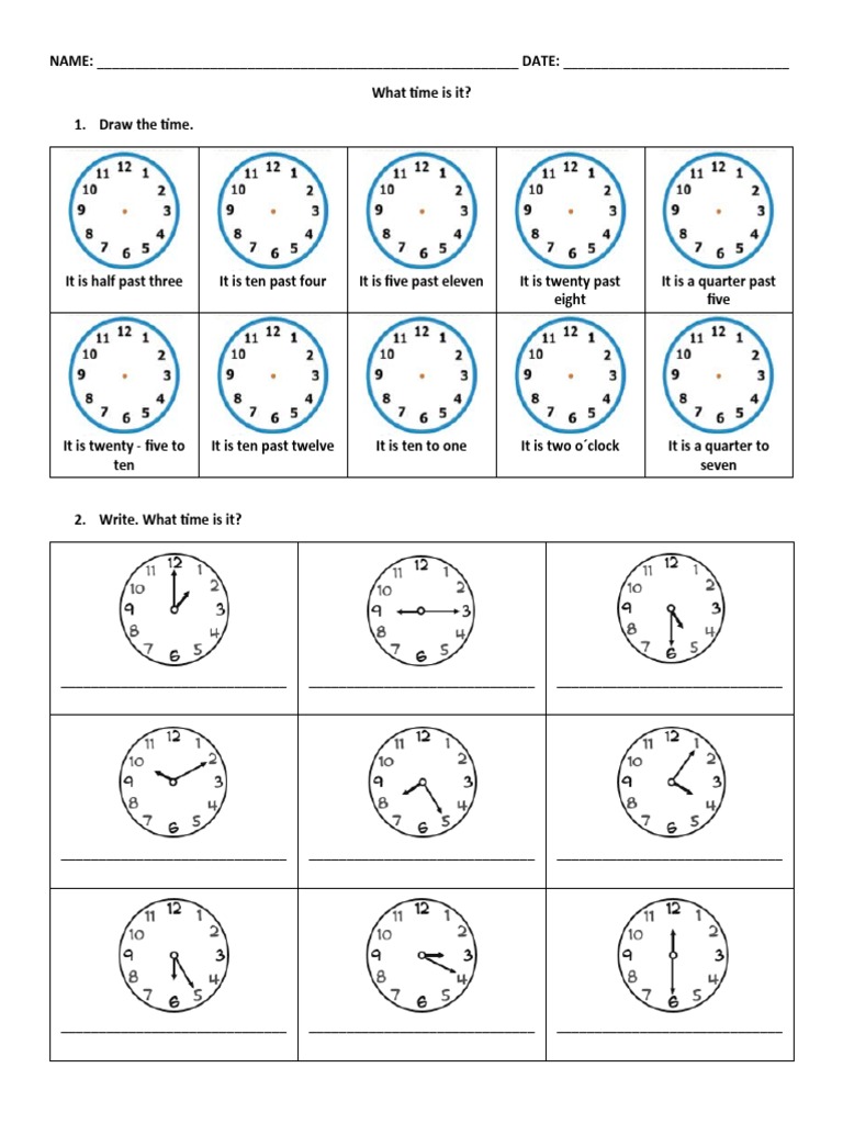 Time Drawing and Writing Exercises | PDF