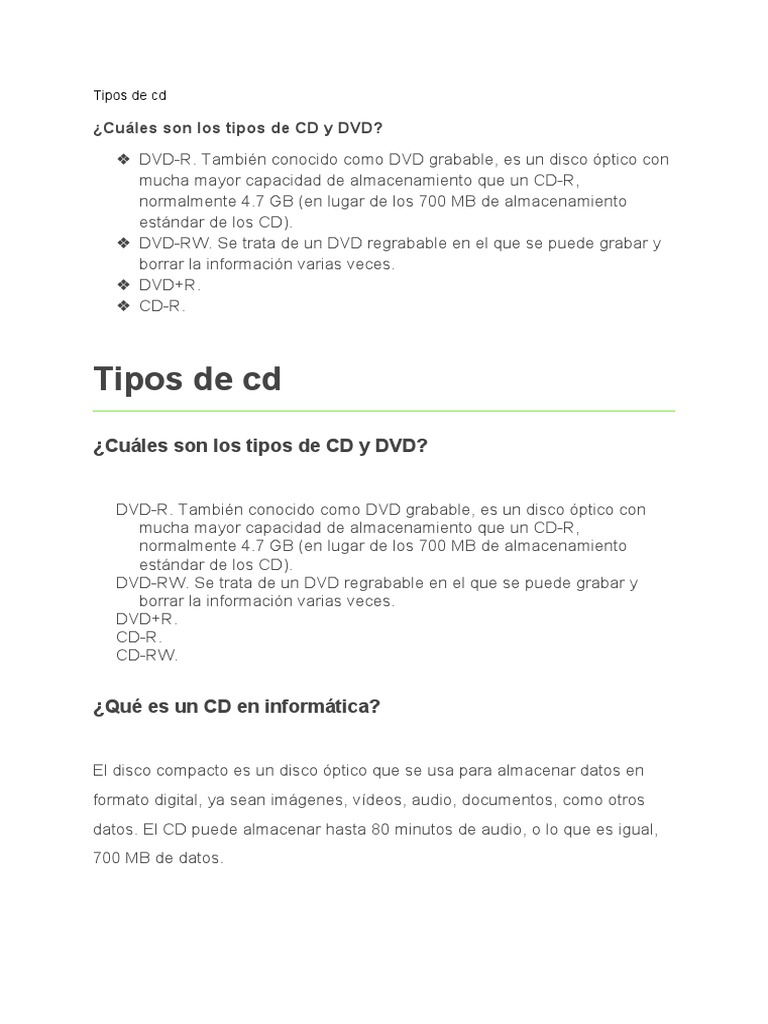 Tipos de CD | PDF | CD ROM | Disco compacto