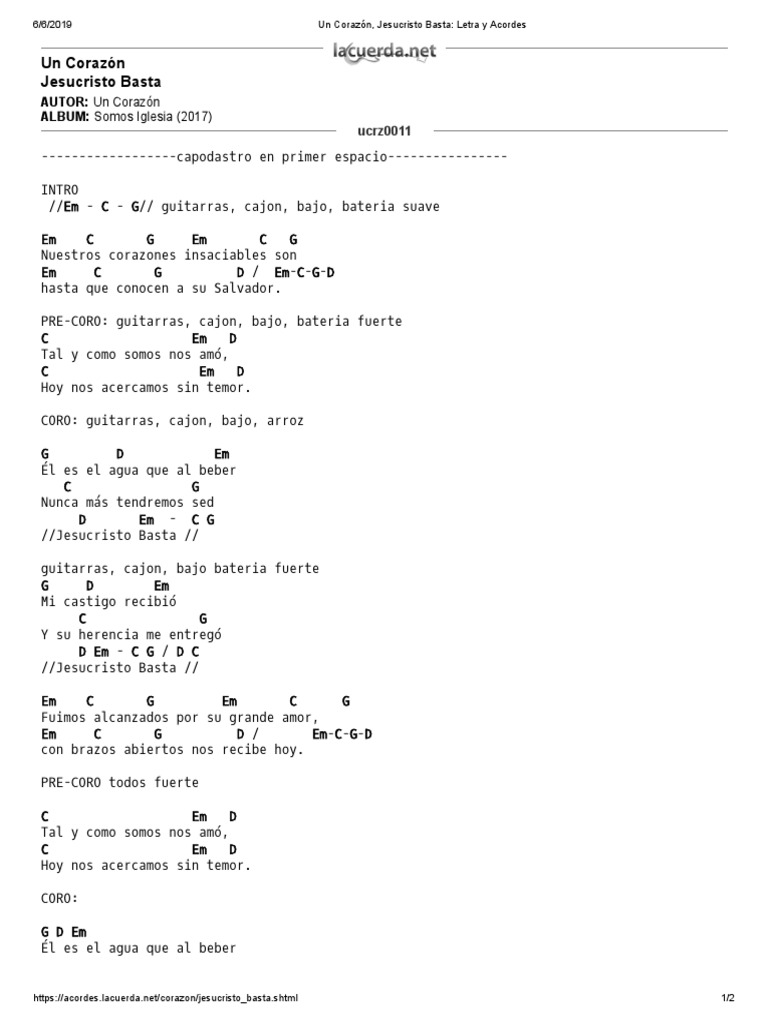 Un Corazón, Jesucristo Basta - Letra y Acordes | PDF | Álbumes | Música ...