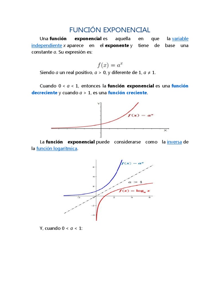 FUNCIÓN EXPONENCIAL Teoria | PDF | Función (Matemáticas) | Funcion ...