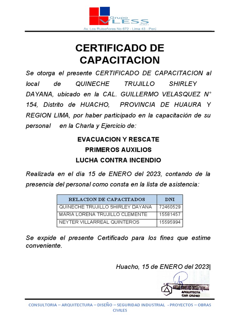Certificado de Capacitacion | PDF
