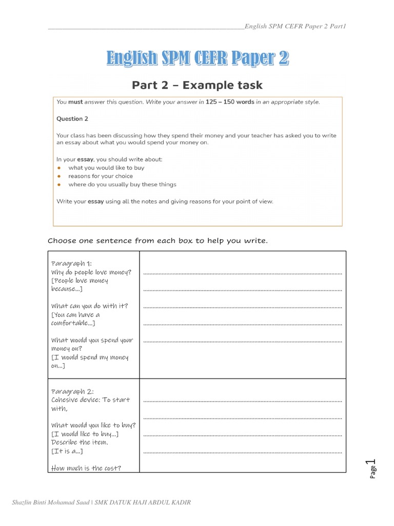 English SPM CEFR Paper 2 Part 2 | PDF | Malaysia | Honorifics English SPM CEFR Paper 2 Part 2 | PDF | Malaysia | Honorifics